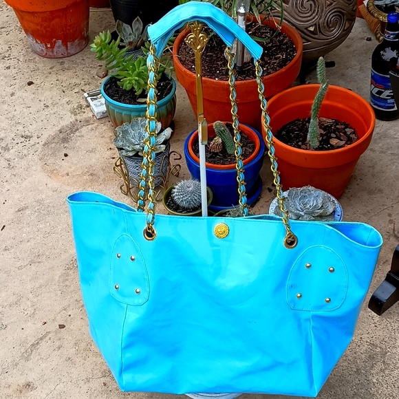 Lindy Lou’s | Bags | Lindy Lous Super Sexy Baby Blue And Gold Tote Bag ...